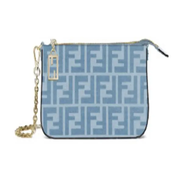 Fendi Baguette Pouch In Ff Denim - Light Blue