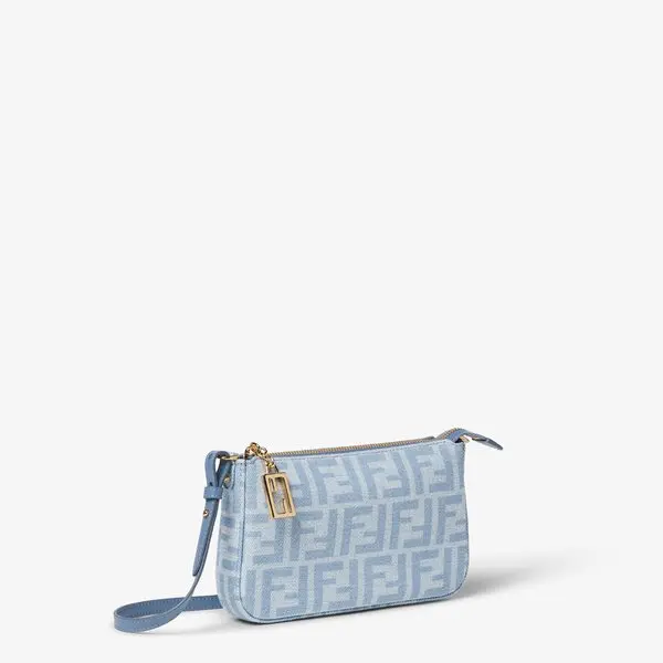 Fendi Baguette Pouch In Ff Denim - Light Blue