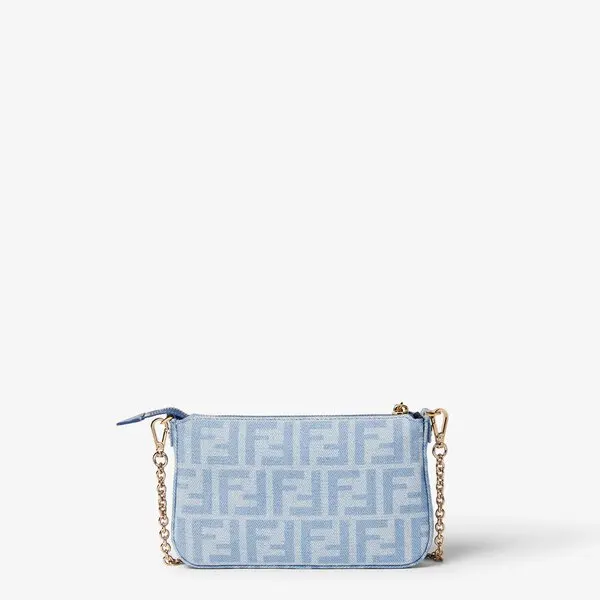 Fendi Baguette Pouch In Ff Denim - Light Blue