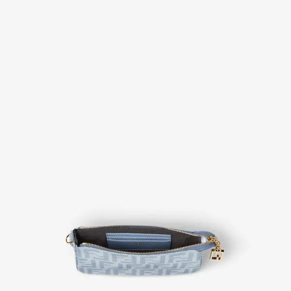Fendi Baguette Pouch In Ff Denim - Light Blue