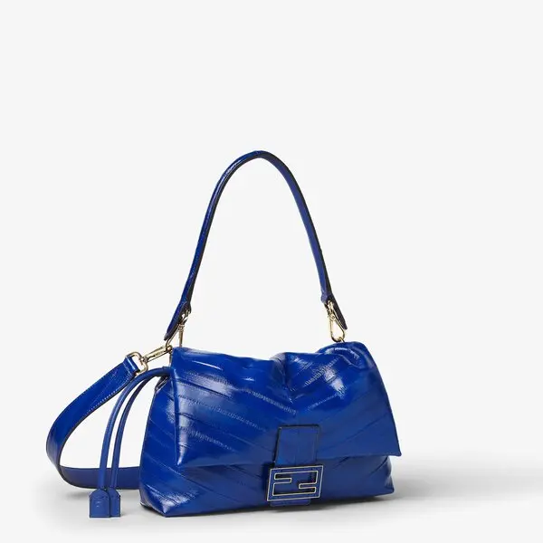 Fendi Baguette Soft Medium Electric Hagfish Leather Bag - Blue