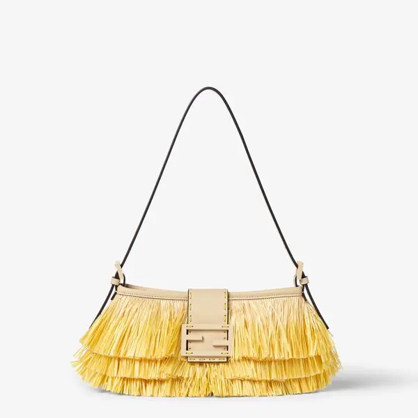 Fendi Baby B. Bag With Raffia-effect Fringes And Selleria Stitching - Yellow