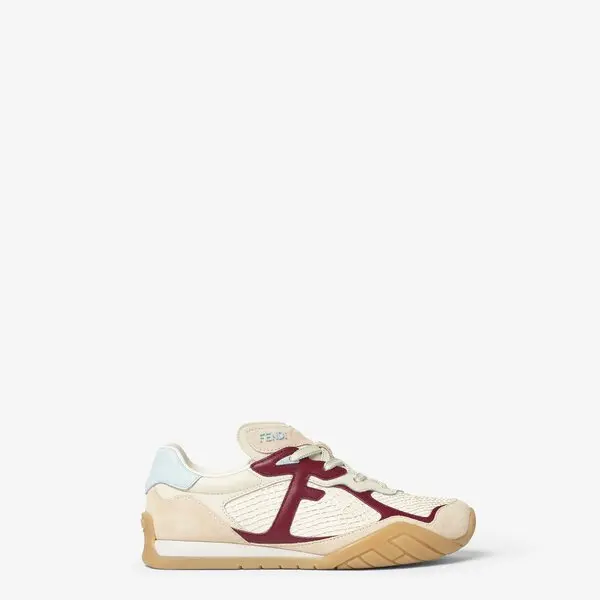 Fendi Wave Pulse Lace-up Sneakers In Salmon Leather - White