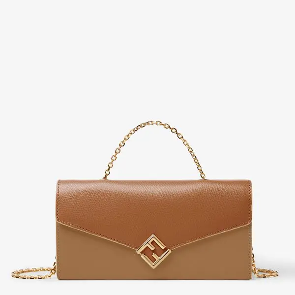 Fendi Ff Diamonds Wallet On Chain - Brown