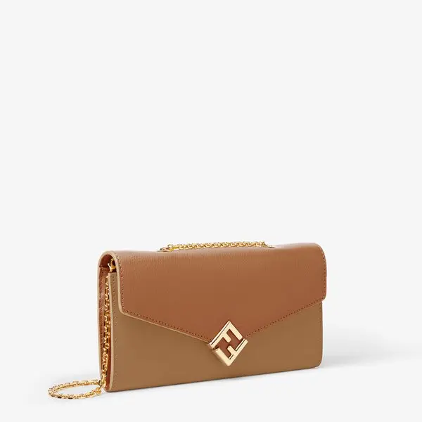 Fendi Ff Diamonds Wallet On Chain - Brown