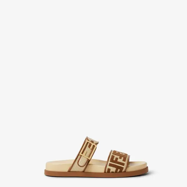 Fendi Ff Baguette Buckle Raffia Slides - Brown