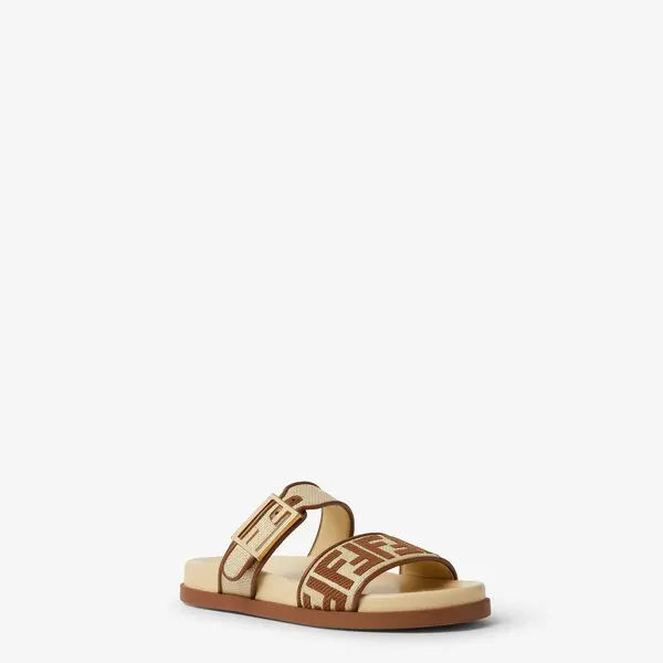 Fendi Ff Baguette Buckle Raffia Slides