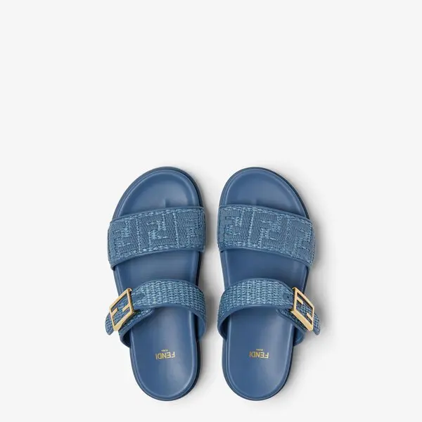 Fendi Ff Baguette Embellished Raffia Slides