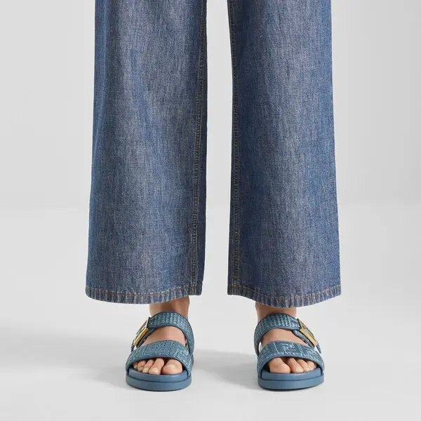 Fendi Ff Baguette Embellished Raffia Slides