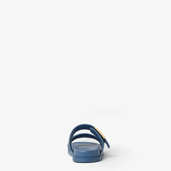 Fendi Ff Baguette Embellished Raffia Slides - Light Blue