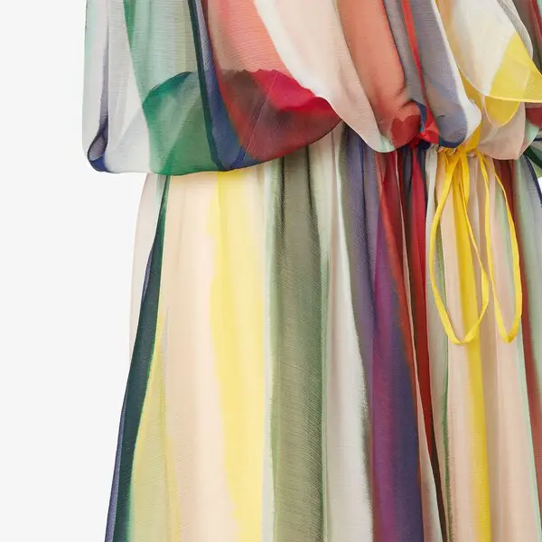 Fendi Long Sleeveless Silk Dress With Venetian Stripes Motif