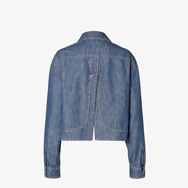 Fendi Chambray Denim Jacket With Leather Patch - Blue