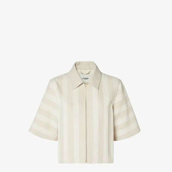 Fendi Cropped Cotton Drill Jacket With Pequin Motif - Beige