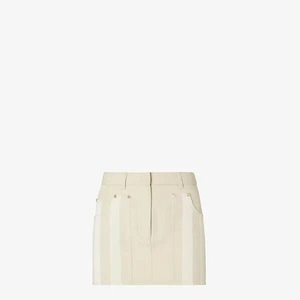 Fendi Short Denim Skirt With Pequin Motif - Beige