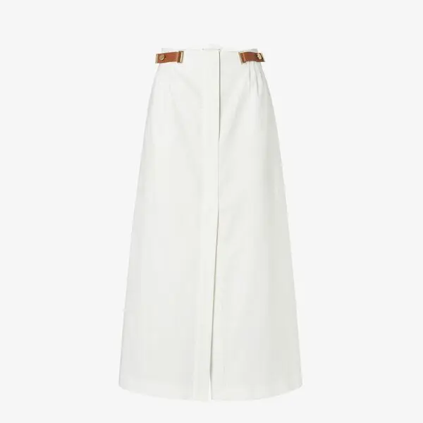 Fendi Flared Midi Skirt With Leather Straps - White