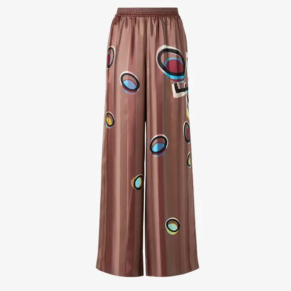 Fendi Silk Pequin Jacquard Trousers With Graphic Print - Brown