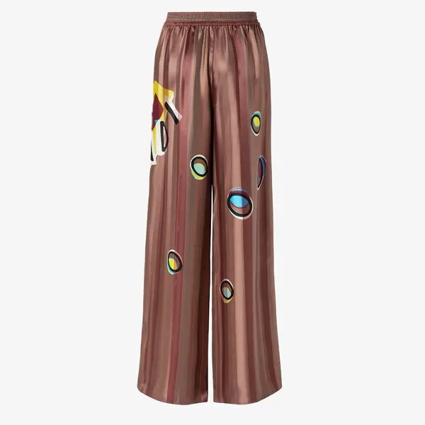 Fendi Silk Pequin Jacquard Trousers With Graphic Print - Brown