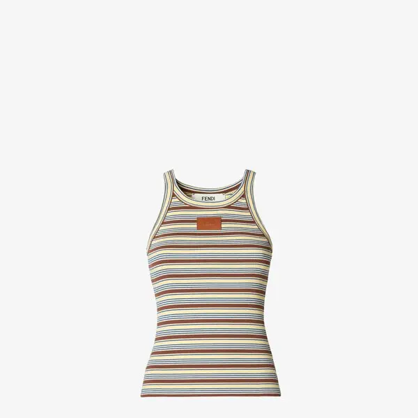 Fendi Rib Knit Striped Sleeveless Top - Multicolour