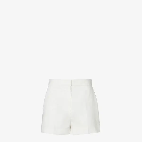 Fendi High-waisted Linen Cotton Shorts With Embroidered Logo