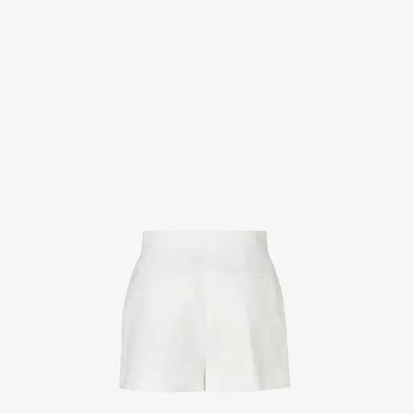 Fendi High-waisted Linen Cotton Shorts With Embroidered Logo