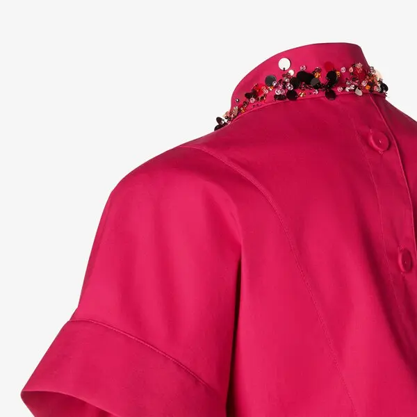 Fendi Cropped Cotton Poplin Shirt With Embellished Collar - Red