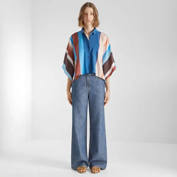 Fendi Silk Habotai Striped Cropped Shirt