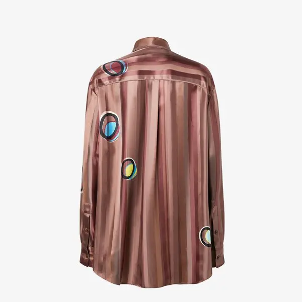 Fendi Silk Pequin Jacquard Shirt With Graphic Motif - Brown