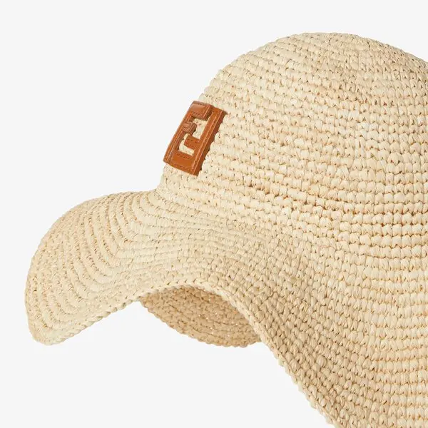 Fendi Raffia Sun Hat With Leather Ff Logo