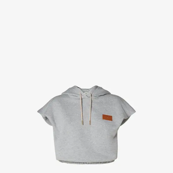 Fendi Mélange Cotton Jersey Sweatshirt With Leather Patch - Grey