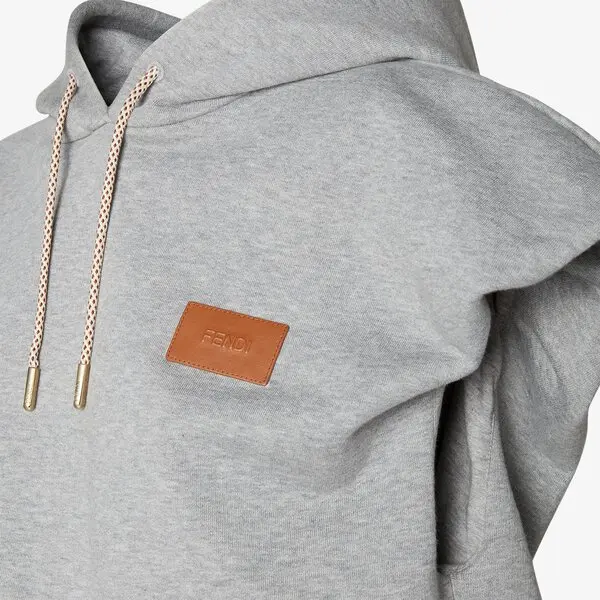 Fendi Mélange Cotton Jersey Sweatshirt With Leather Patch - Grey