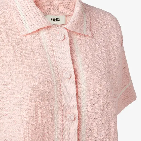 Fendi Crocheted Ff Motif Knit Polo Shirt - Pink