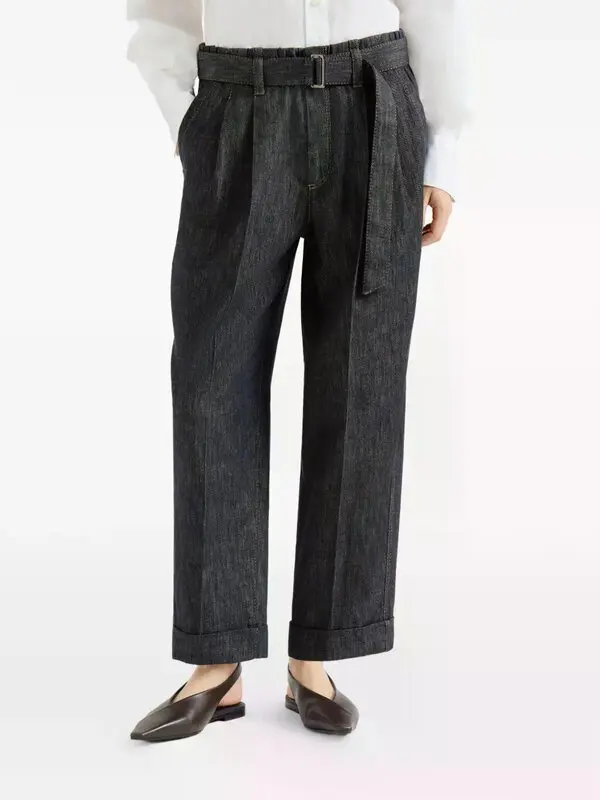 Brunello Cucinelli Cotton Denim-effect Twill Sartorial Trousers With Monili Embroidery - Blue