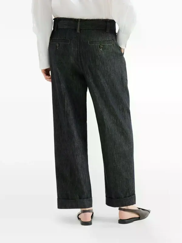 Brunello Cucinelli Cotton Denim-effect Twill Sartorial Trousers With Monili Embroidery - Blue