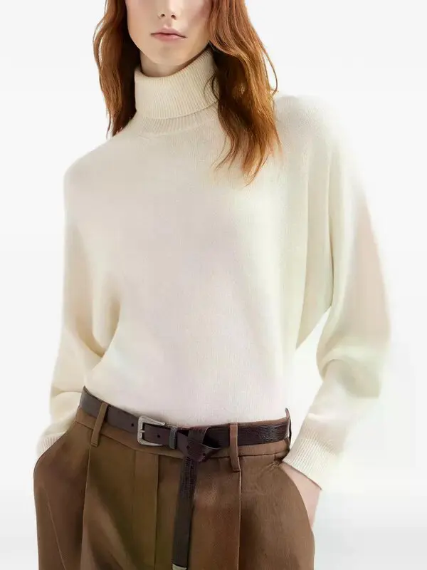 Brunello Cucinelli Cashmere Turtleneck Sweater With Monili - Neutrals