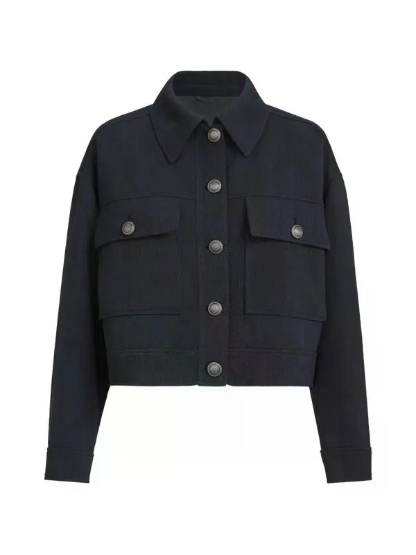 Brunello Cucinelli Virgin Wool Crêpe Cropped Jacket With Monili - Blue