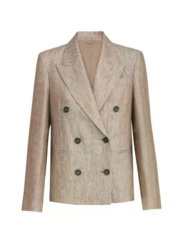 Brunello Cucinelli Linen Denim Double-breasted Blazer With Monili Detail