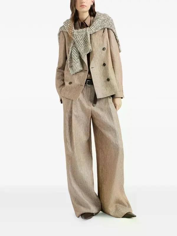 Brunello Cucinelli Linen Denim Double-breasted Blazer With Monili Detail