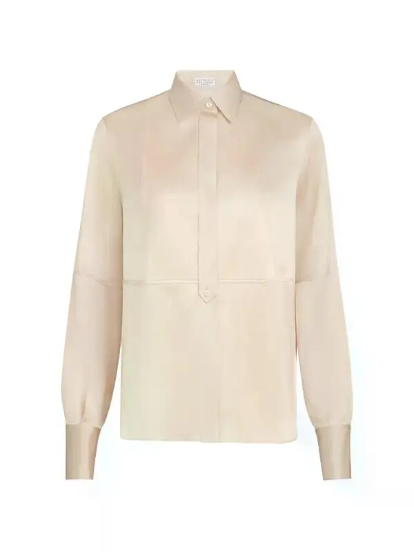 Brunello Cucinelli Stretch Silk Satin Shirt With Monili Decoration - Neutrals