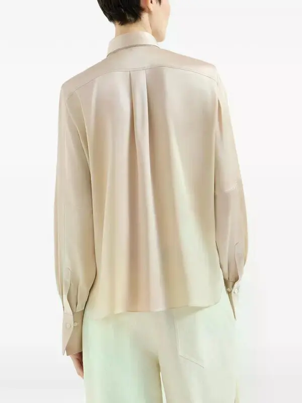 Brunello Cucinelli Stretch Silk Satin Shirt With Monili Decoration - Neutrals