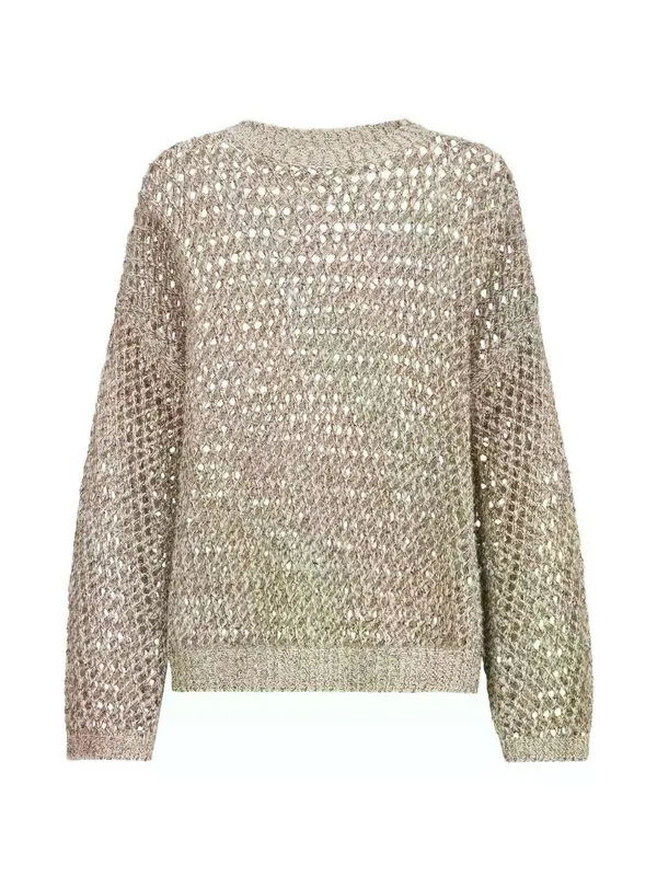 Brunello Cucinelli Dazzling Chiné Net Sweater In Silk And Linen - Neutrals