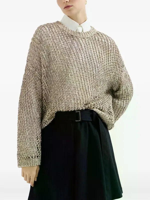 Brunello Cucinelli Dazzling Chiné Net Sweater In Silk And Linen - Neutrals