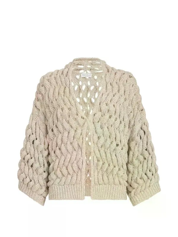 Brunello Cucinelli Silk And Linen Dazzling Waves Cardigan - Neutrals