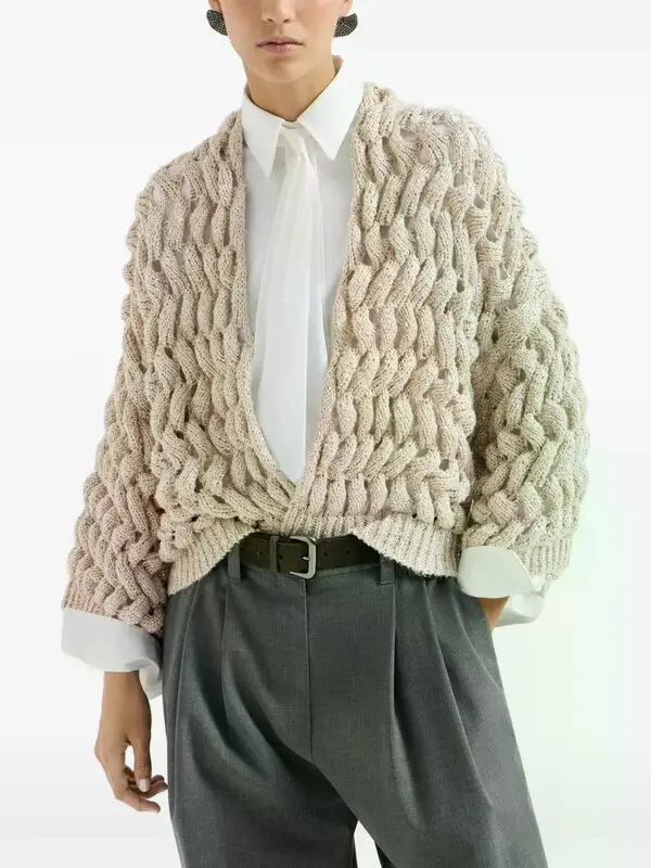 Brunello Cucinelli Silk And Linen Dazzling Waves Cardigan - Neutrals