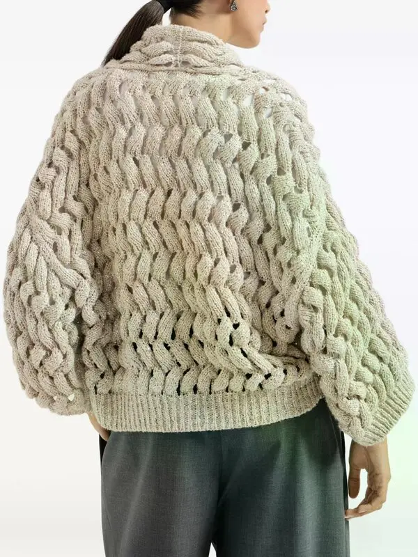 Brunello Cucinelli Silk And Linen Dazzling Waves Cardigan - Neutrals