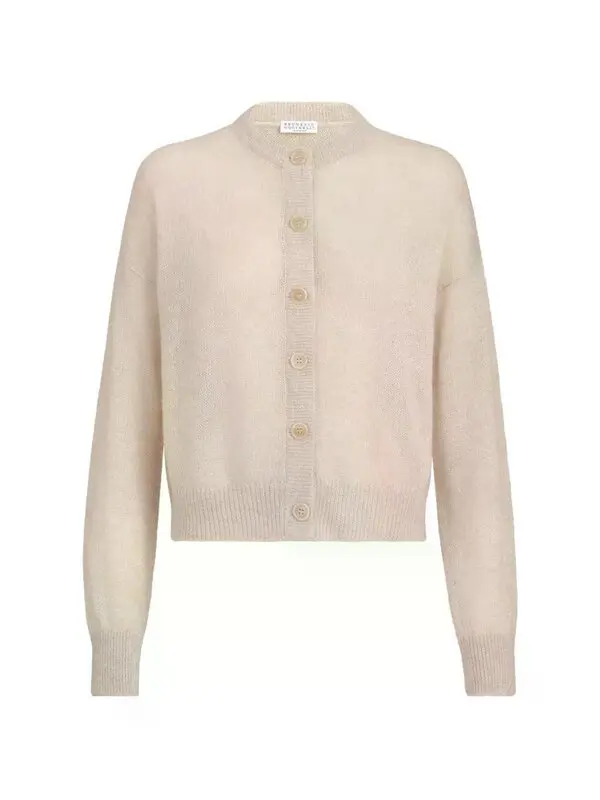 Brunello Cucinelli Sparkling Mohair And Wool Cardigan With Monili - Neutrals