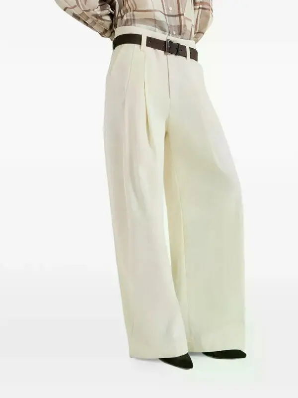 Brunello Cucinelli Dyed Cotton And Wool Wrinkled Denim Five-pocket Baggy Trousers With Monili - Neutrals