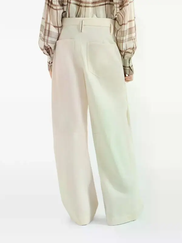 Brunello Cucinelli Dyed Cotton And Wool Wrinkled Denim Five-pocket Baggy Trousers With Monili - Neutrals
