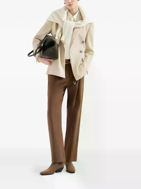 Brunello Cucinelli Pleated Trousers With Monili Decoration - Brown