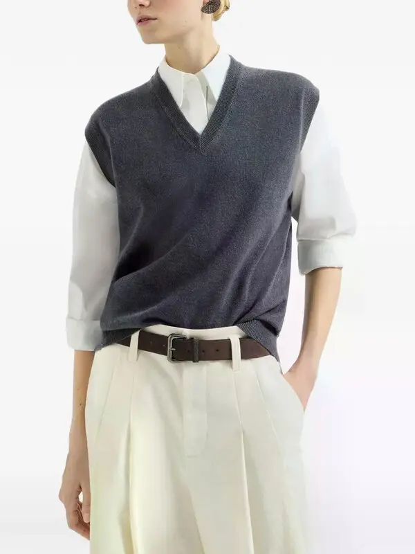 Brunello Cucinelli Cashmere Vest With Monili Decoration