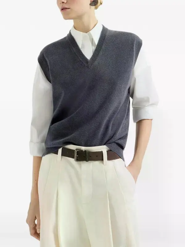 Brunello Cucinelli Cashmere Vest With Monili Decoration - Grey